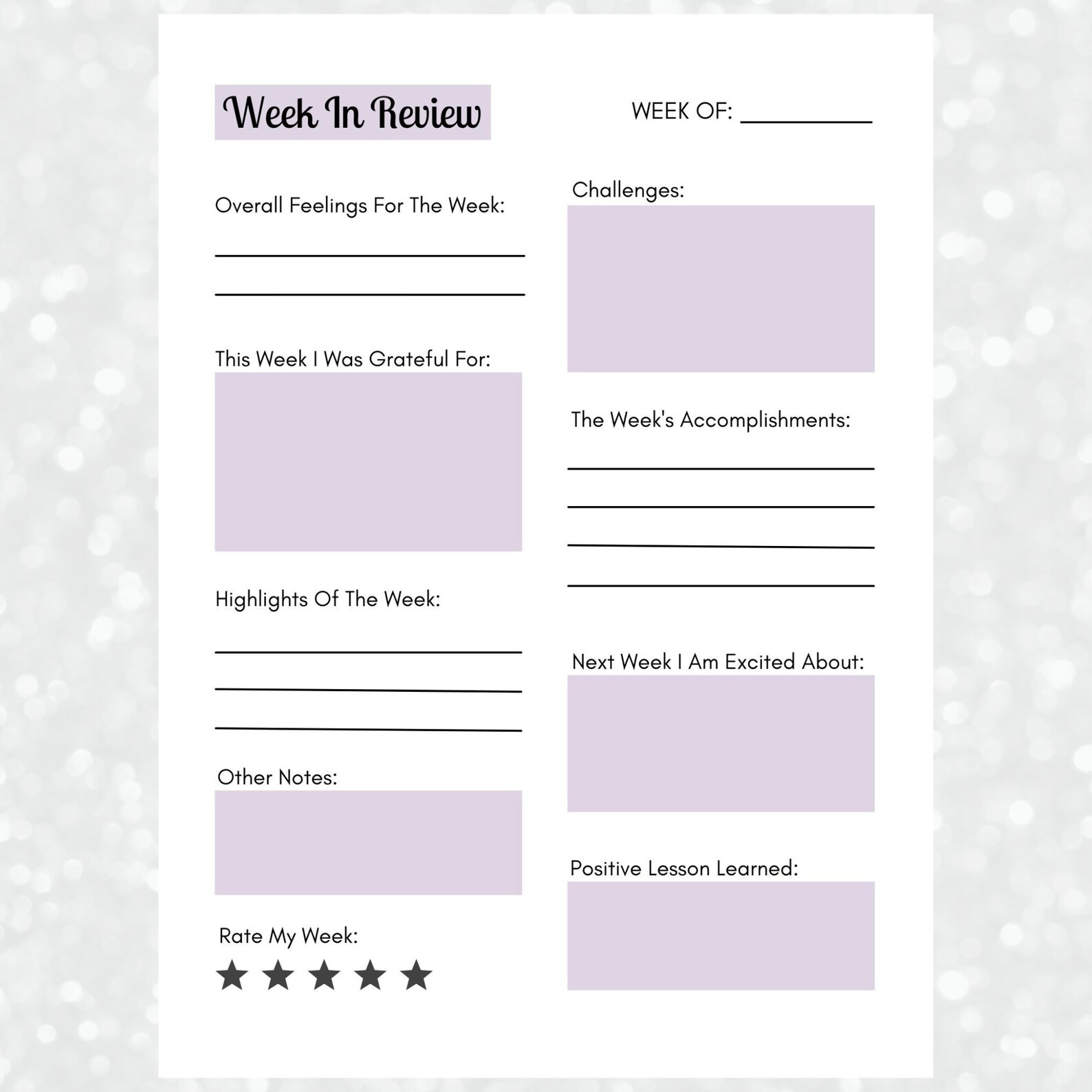 Weekly Check-in Journal Page, Printable PDF, Positivity & Gratitude ...