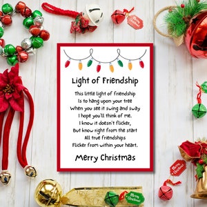 Light of Friendship Card Tag in 3 Sizes, Christmas Tags, Printable Card ...