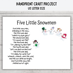 Five Little Snowmen Handprint Craft, Snowmen Handprint Art, Christmas ...