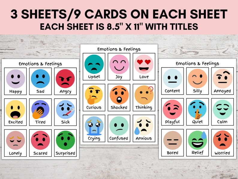 Emotions Flashcards, Emoji Feelings Chart, Flashcard Printable ...