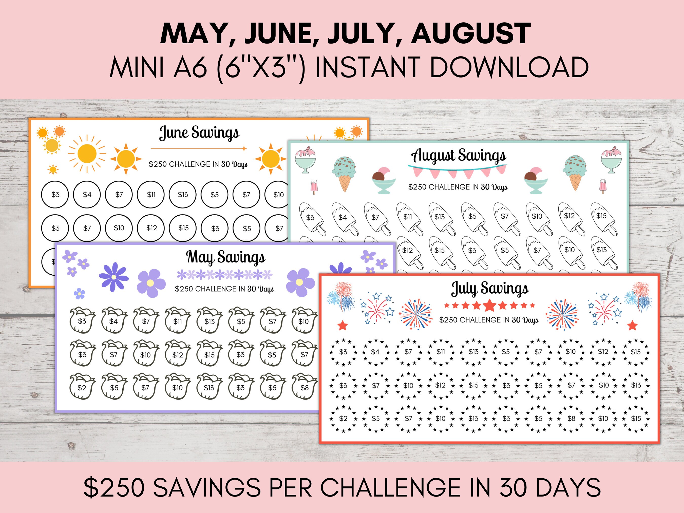Monthly Savings Challenge Trackers, 250 Savings Challenge, A6 Mini ...