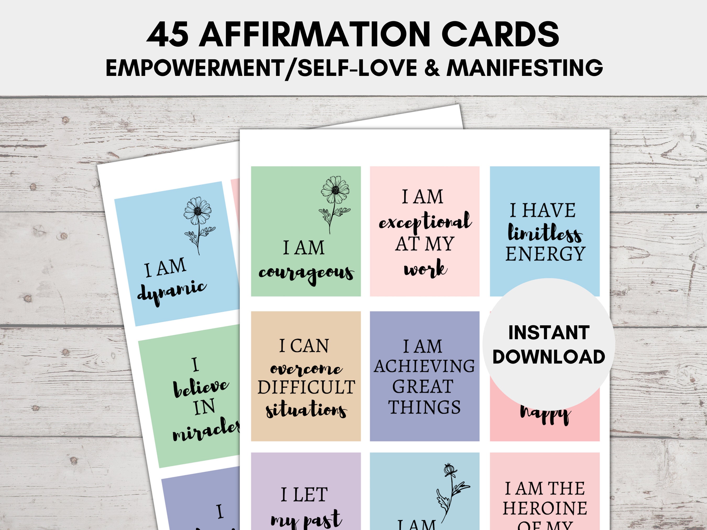 45 Positive Inspiration Affirmation Cards, Words of Encouragement Cards ...