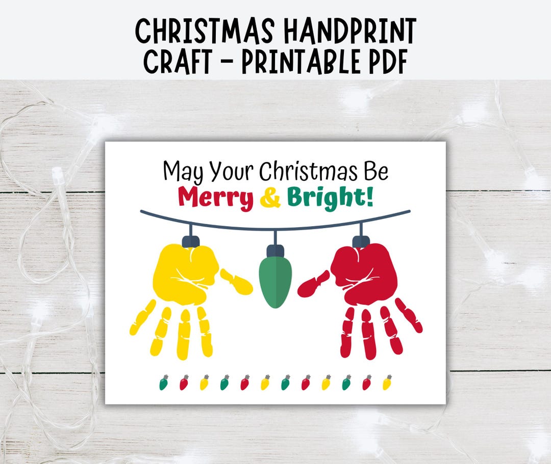 Handprint Christmas Lights, Merry and Bright Handprint Craft, Merry ...