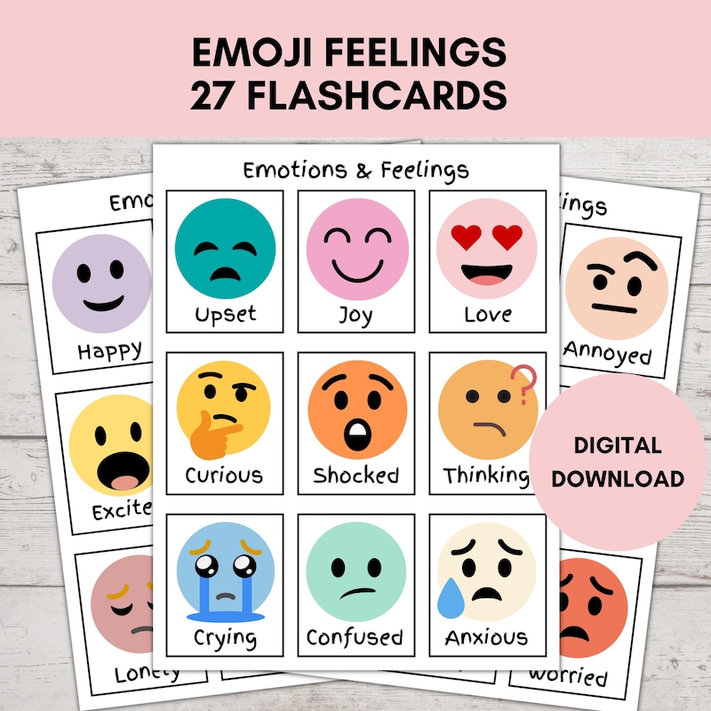 Emotions Flashcards Emoji - Etsy