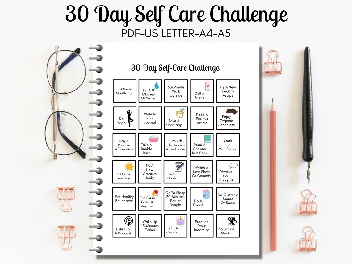 30 Day Self-care Challenge Printable PDF, Self Care Challenge 30 Day ...