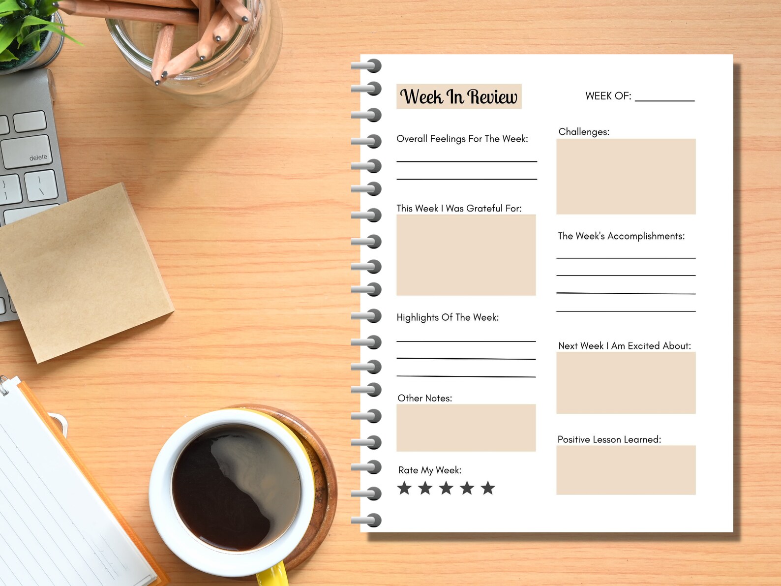 Weekly Check-in Journal Page, Printable PDF, Positivity & Gratitude ...