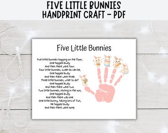 Five Little Bunnies Handprint Craft, Spring Easter Handprint Art for ...