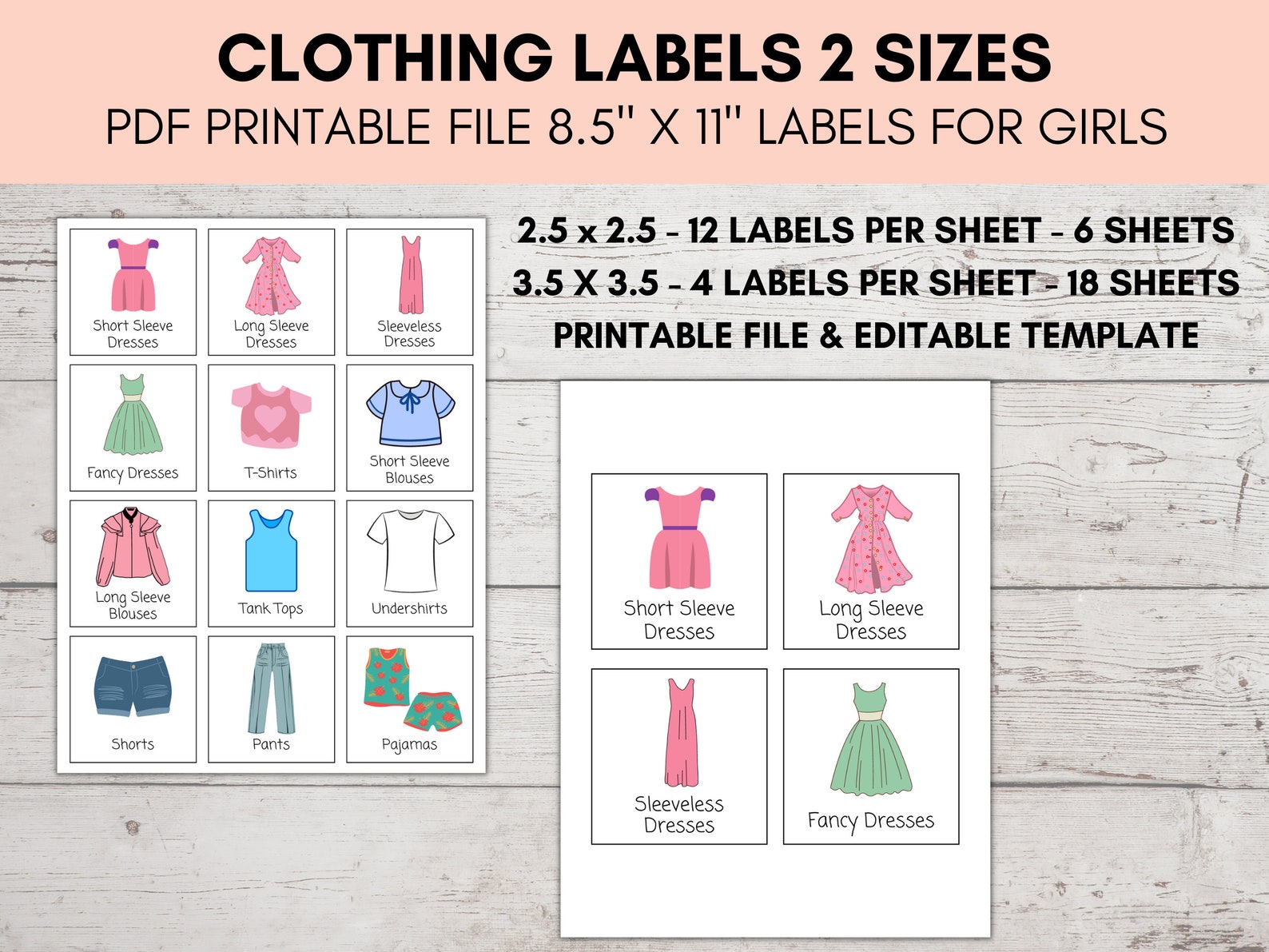 Kids Dresser Labels, EDITABLE & PRITNTABLE Closet Storage Labels ...