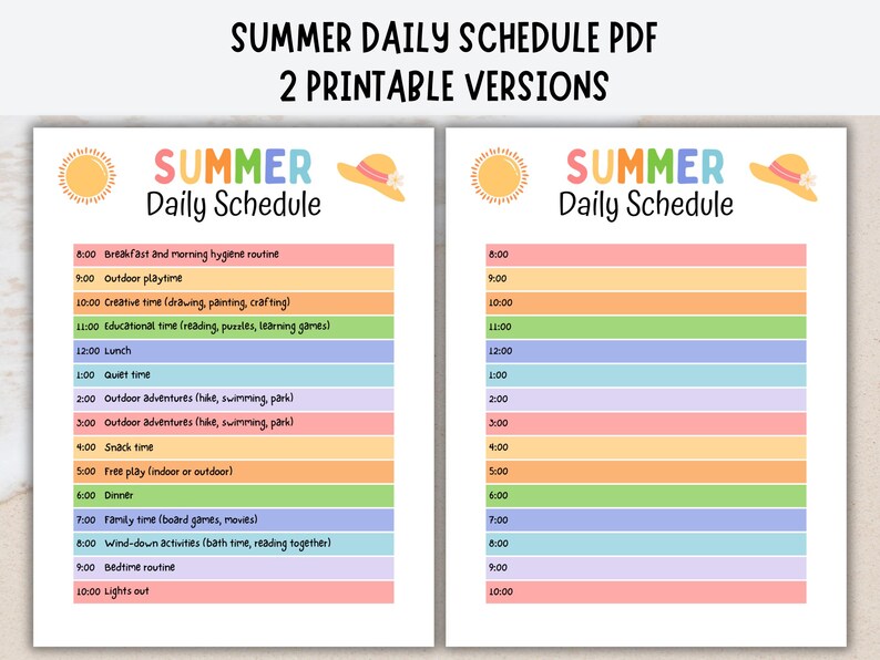 Kids Summer Daily Schedule, Summer Schedule Printable Editable Canva ...