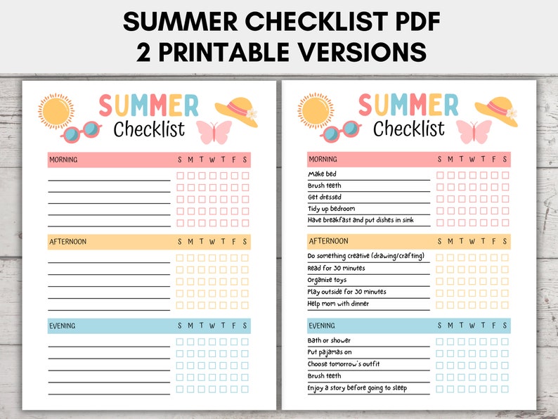 Summer Checklist for Kids Printable, Editable Summer Checklist for Kids ...