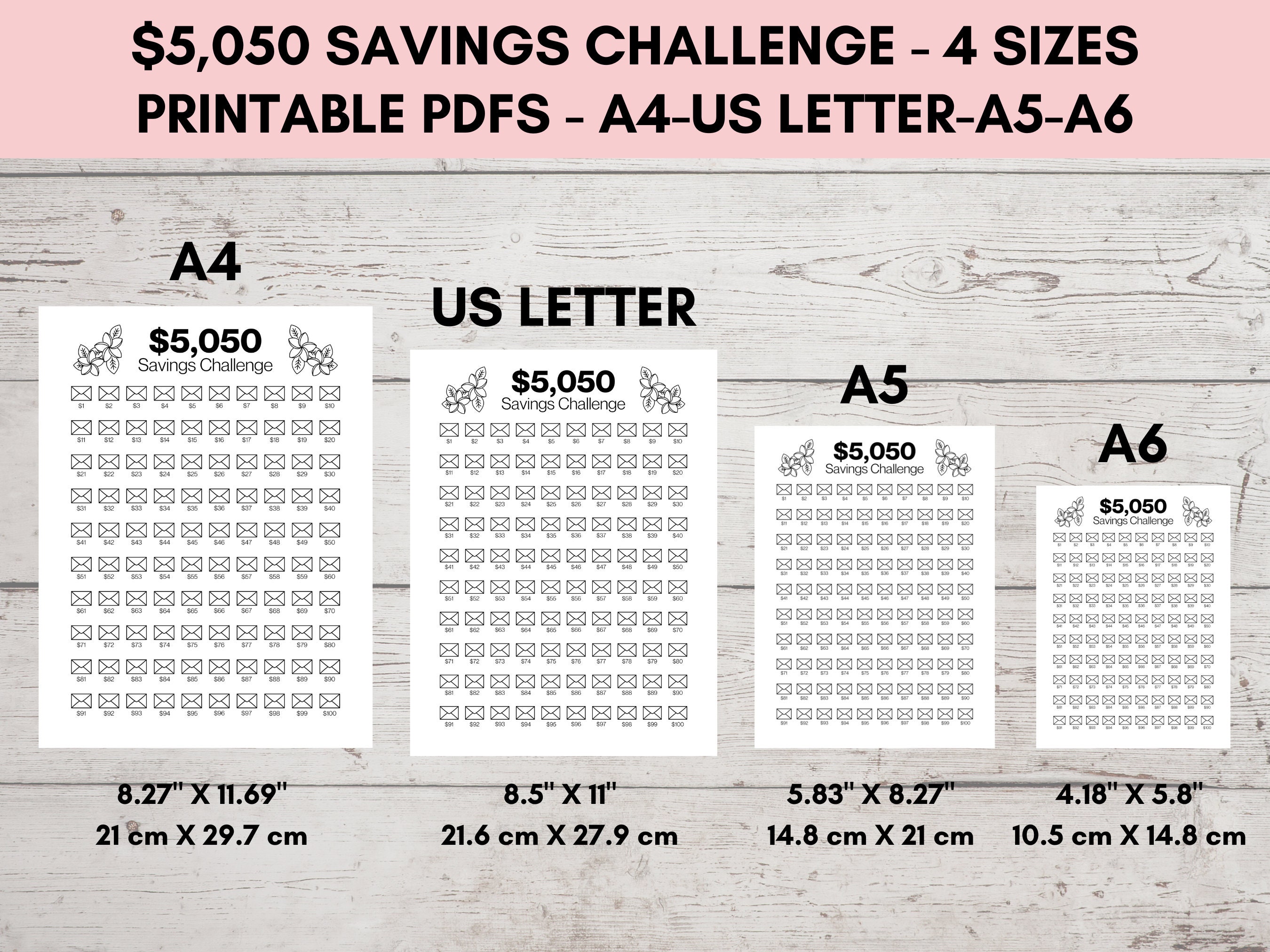 100 Envelope Challenge Printable, 5050 Money Savings Printable ...