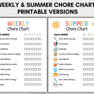 Chore Chart for Kids, Summer Chore Chart Editable, Weekly Chore Chart ...