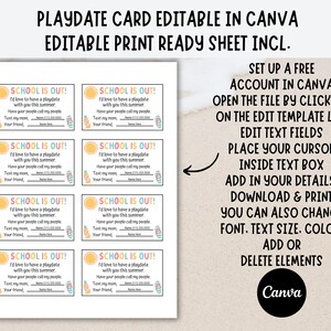 Playdate Cards, Editable & Printable Kids Summer Contact Card, End of ...