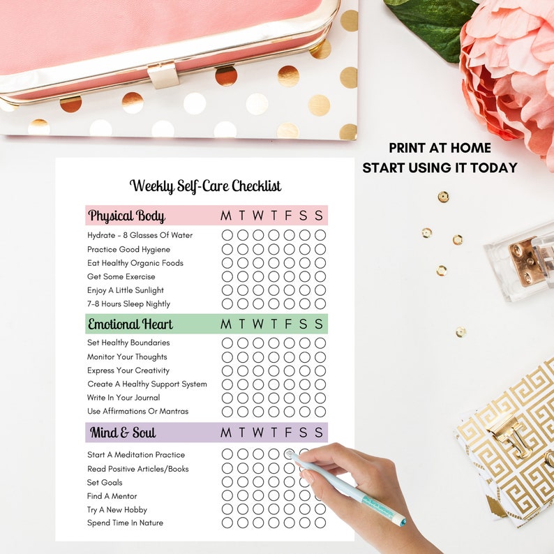 Self Care Checklist Printable PDF, Weekly Self Care Routine, Weekly ...