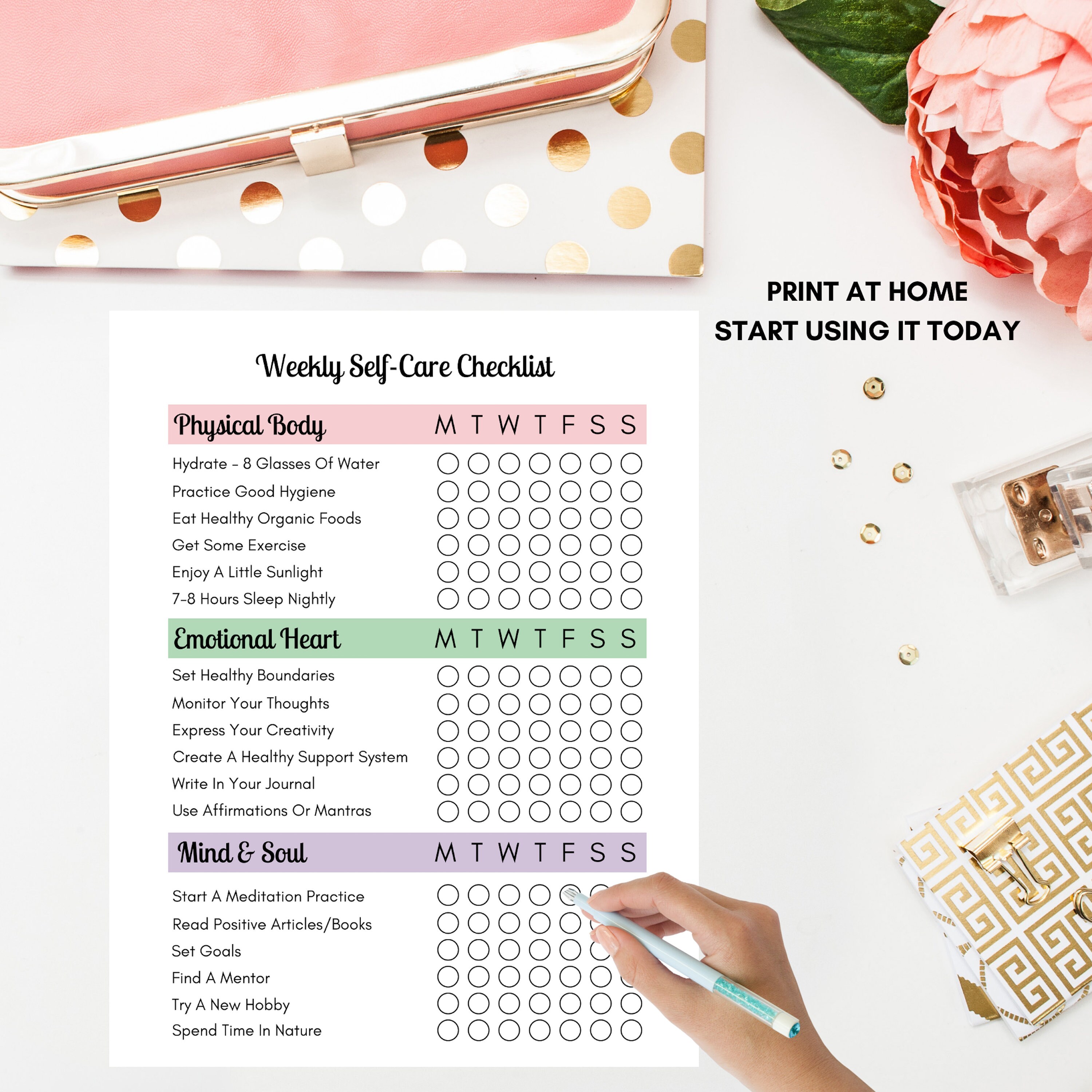 Self Care Checklist Printable PDF, Weekly Self Care Routine, Weekly ...