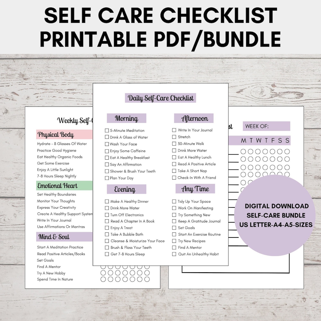 Self Care Checklist Printable BUNDLE, Self Care Planner, Habit Tracker ...