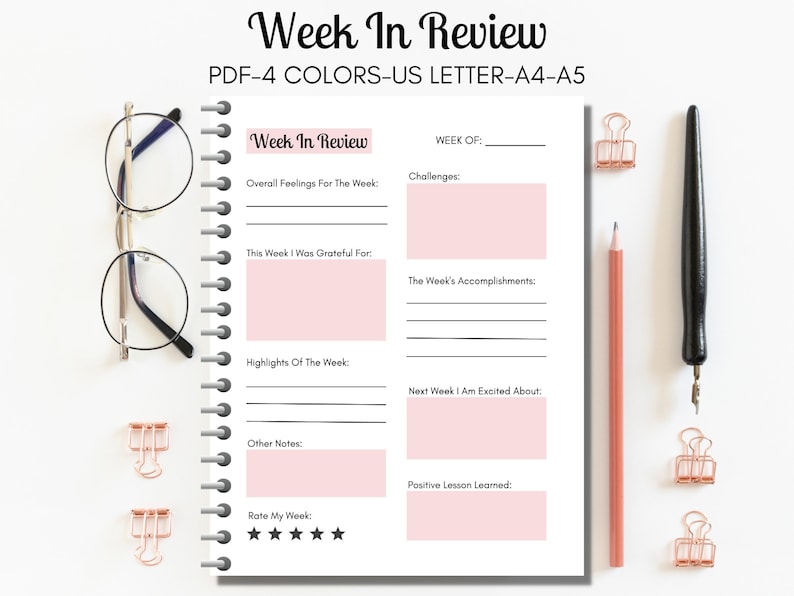 Weekly Check-in Journal Page, Printable PDF, Positivity & Gratitude ...
