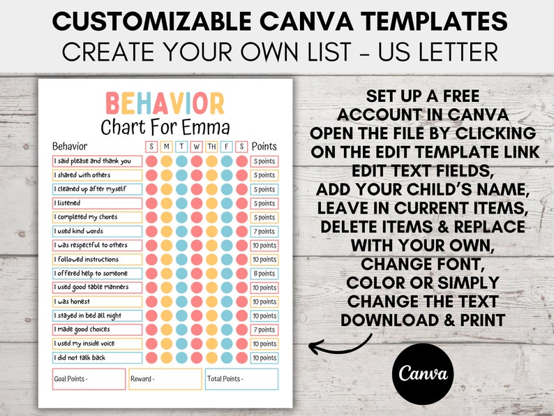Behavior Chart for Kids, Reward Bucks Printable, Reward Chart, Good ...
