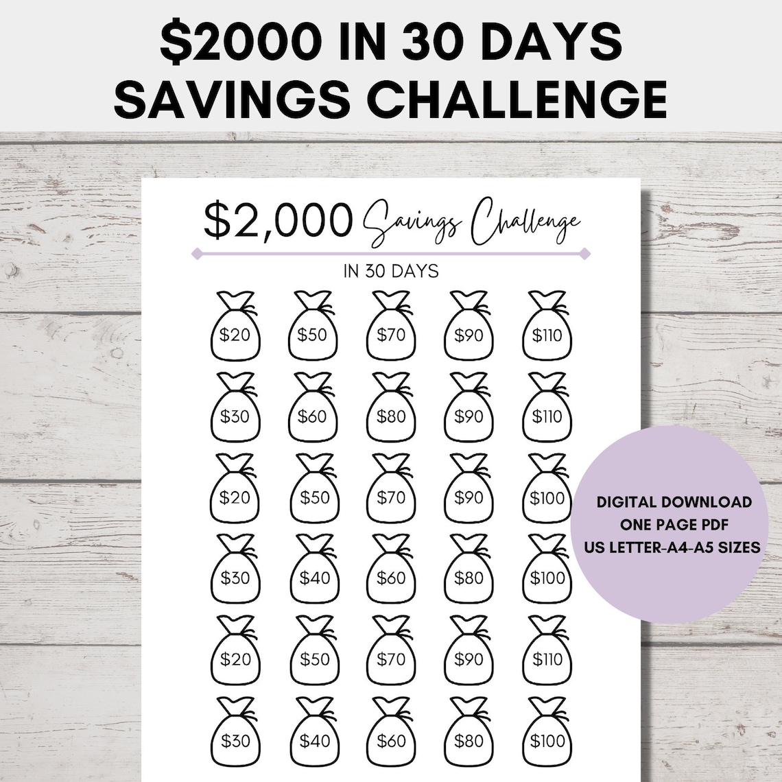 2000 Money Saving Challenge Save 2000 in 30 Days 2000 - Etsy