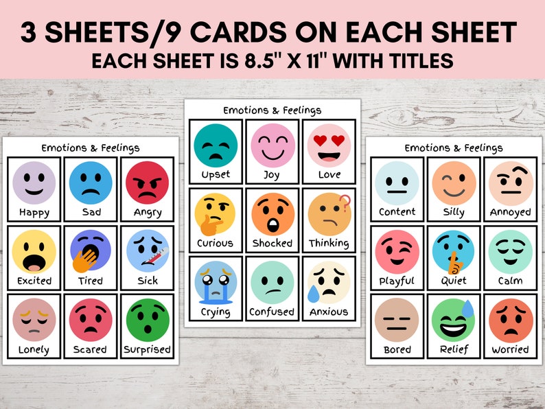 Emotions Flashcards, Emoji Feelings Chart, Flashcard Printable ...
