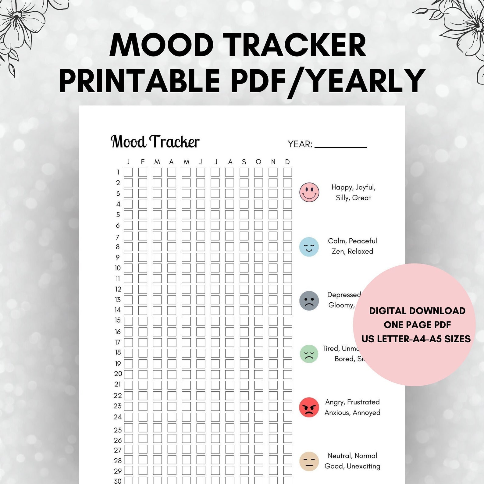 Mood Tracker Printable Daily Emotions Mood Feelings Journal - Etsy