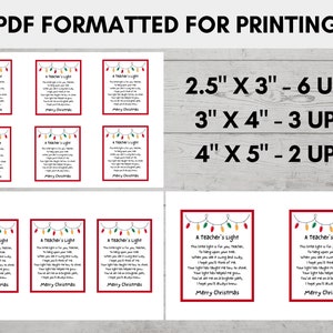 A Teacher's Light Card Tag in 3 Sizes, Christmas Tags, Printable Card ...