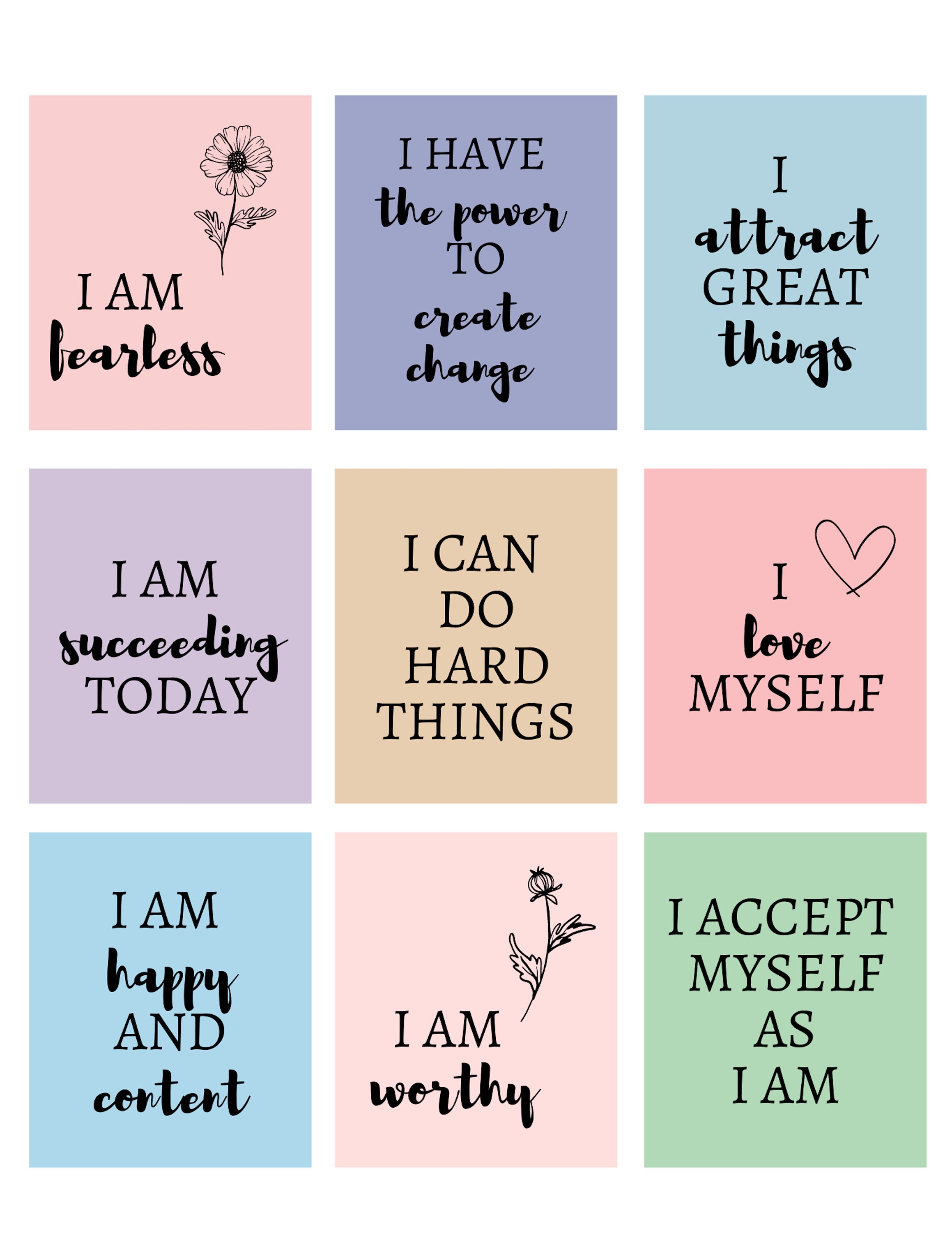 45 Positive Inspiration Affirmation Cards, Words of Encouragement Cards ...