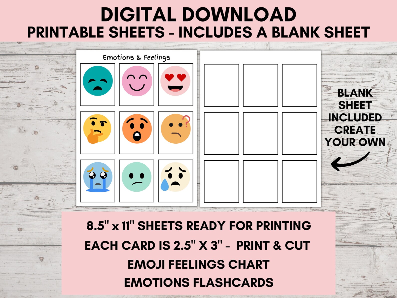Emotions Flashcards, Emoji Feelings Chart, Flashcard Printable ...
