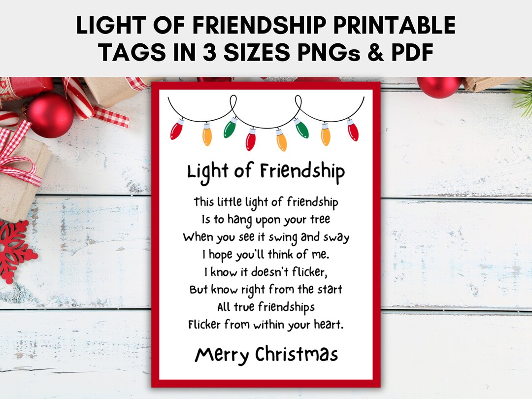 Light of Friendship Card Tag in 3 Sizes, Christmas Tags, Printable Card ...