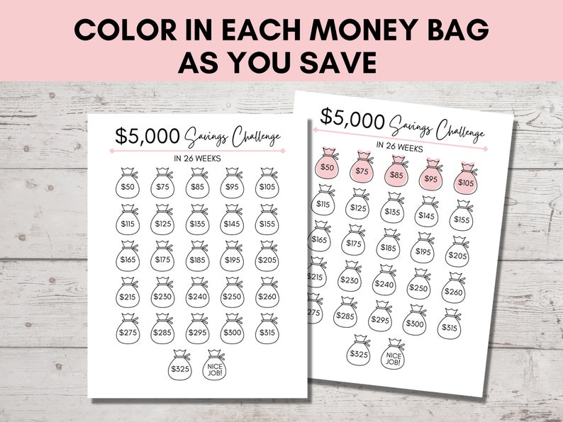 5,000 Savings Challenge 26 Weeks, 5000 Savings Tracker, Finance Tracker ...