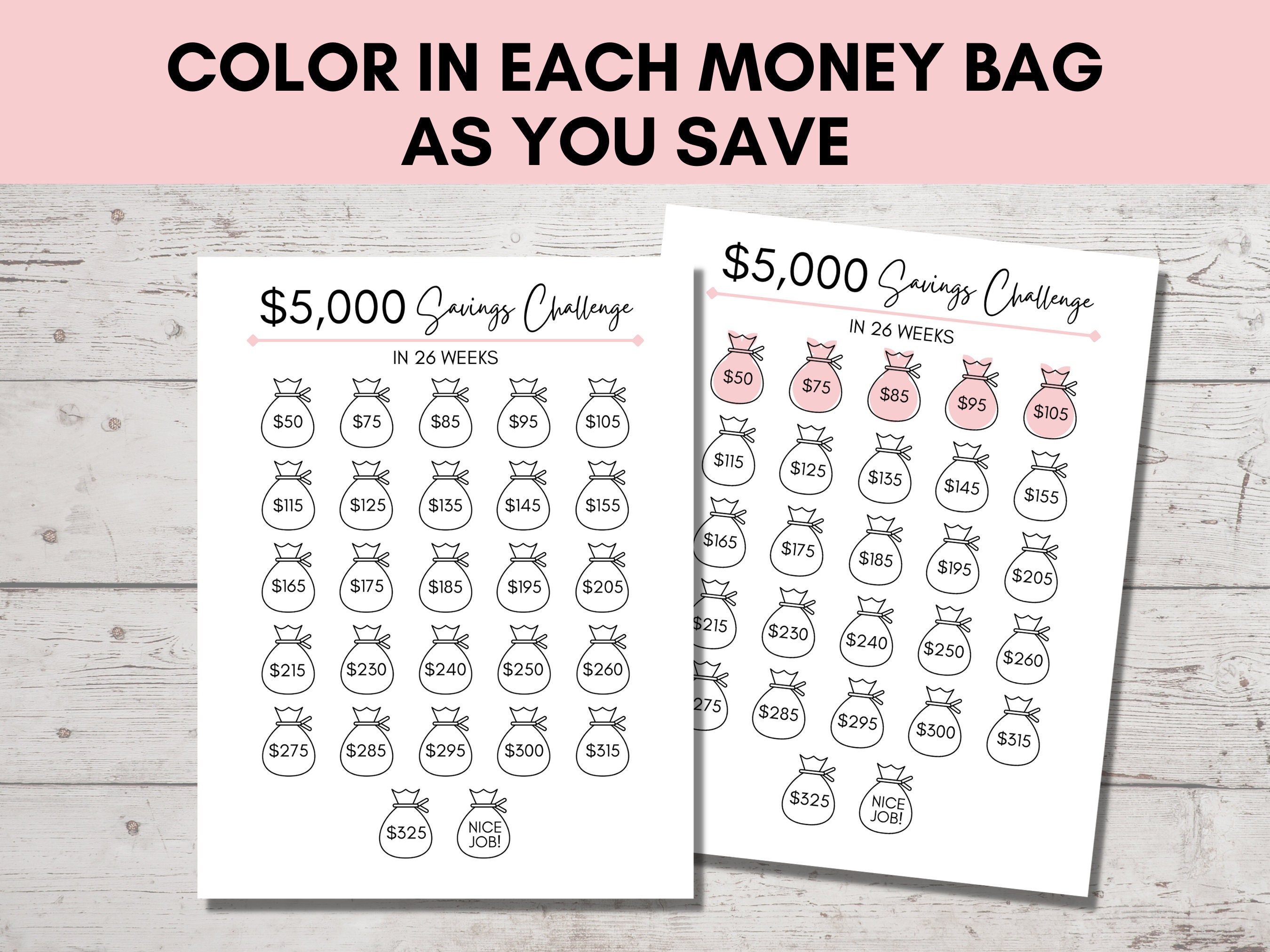 5,000 Savings Challenge 26 Weeks, 5000 Savings Tracker, Finance Tracker ...