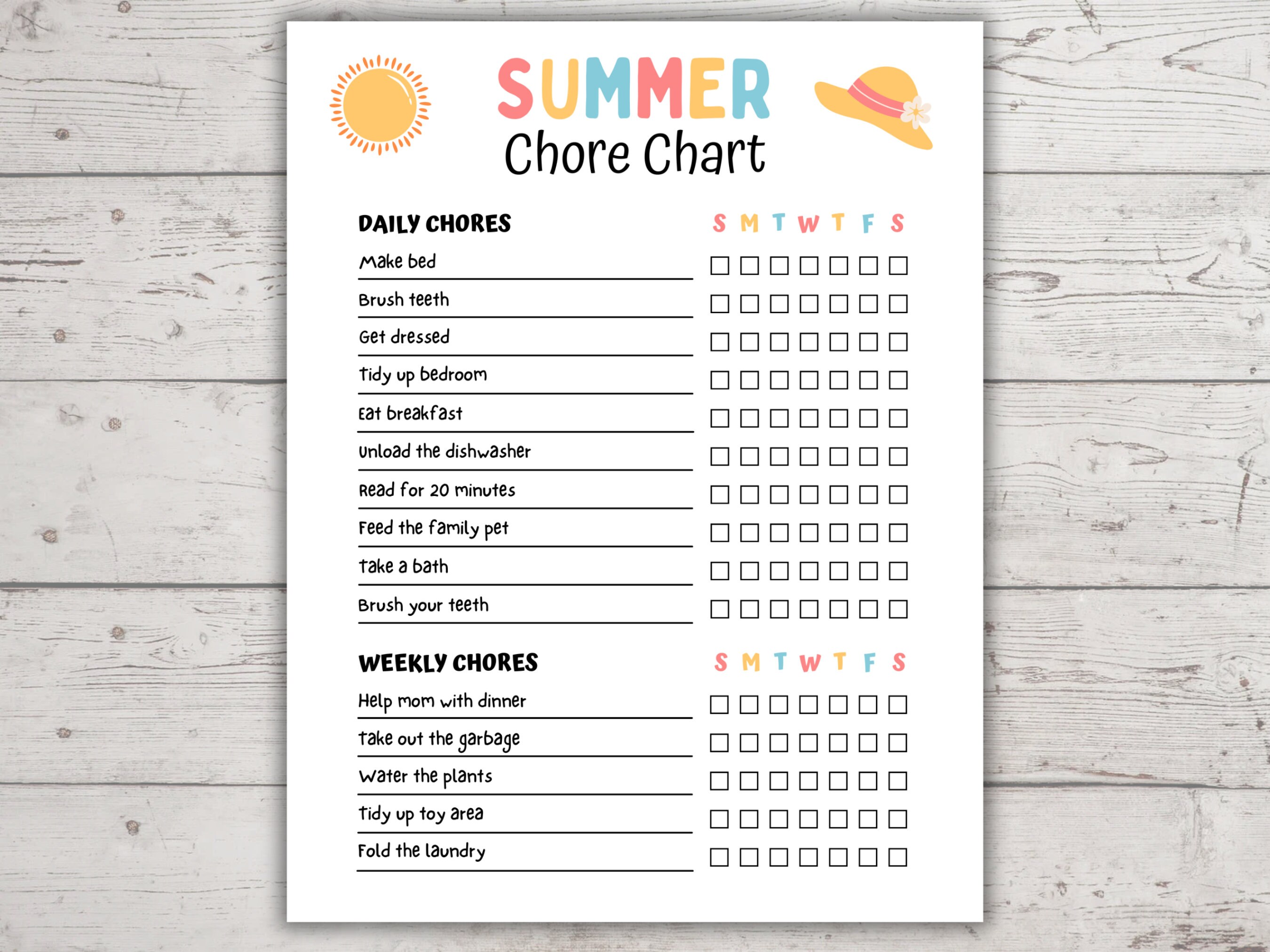 Summer Chore Chart for Kids, Editable Chore Chart, Chore Chart for Kids ...