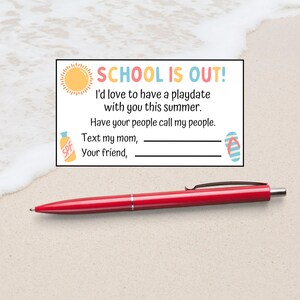 Playdate Cards, Editable & Printable Kids Summer Contact Card, End of ...