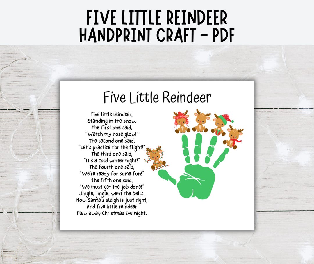 Five Little Reindeer Handprint Craft, Reindeer Handprint Art, Christmas ...