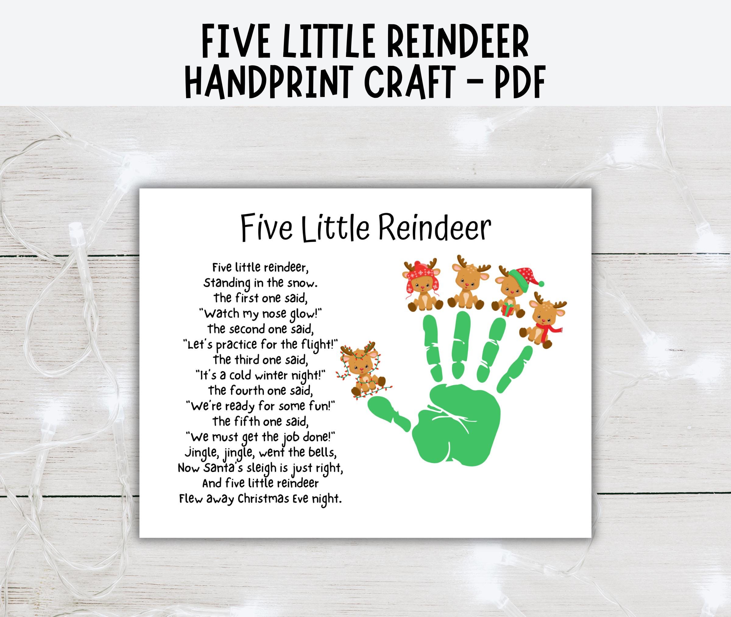 Five Little Reindeer Handprint Craft, Reindeer Handprint Art, Christmas ...