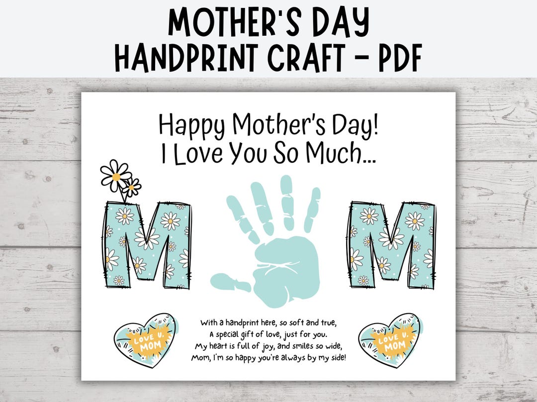 Mothers Day Handprint Craft, MOM Mothers Day Gift, Mothers Day Craft ...