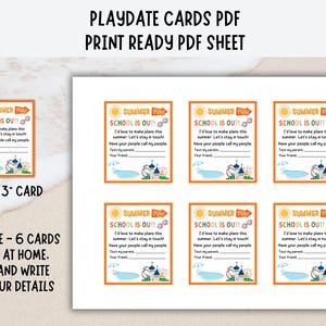 Playdate Cards Printable, Editable Summer Contact Card, End of School ...