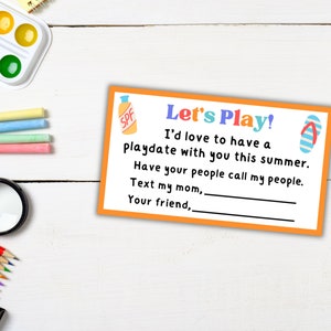 Playdate Cards, Printable Editable Playdate Cards for Kids, Play Date ...