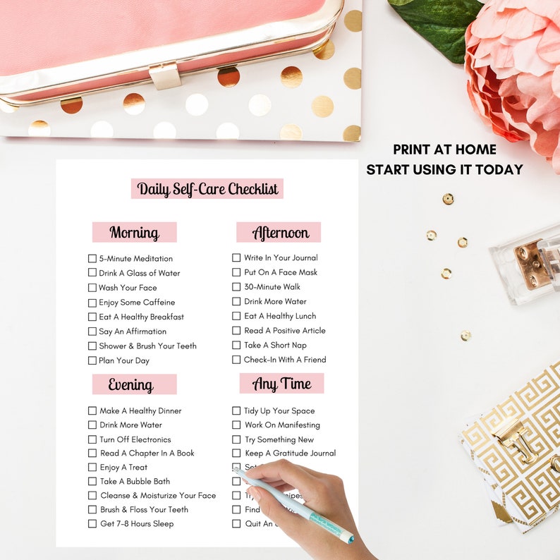 Self Care Checklist Printable Self Care Planner Daily Self Care Habit
