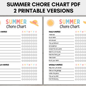 Summer Chore Chart for Kids, Editable Chore Chart, Chore Chart for Kids ...