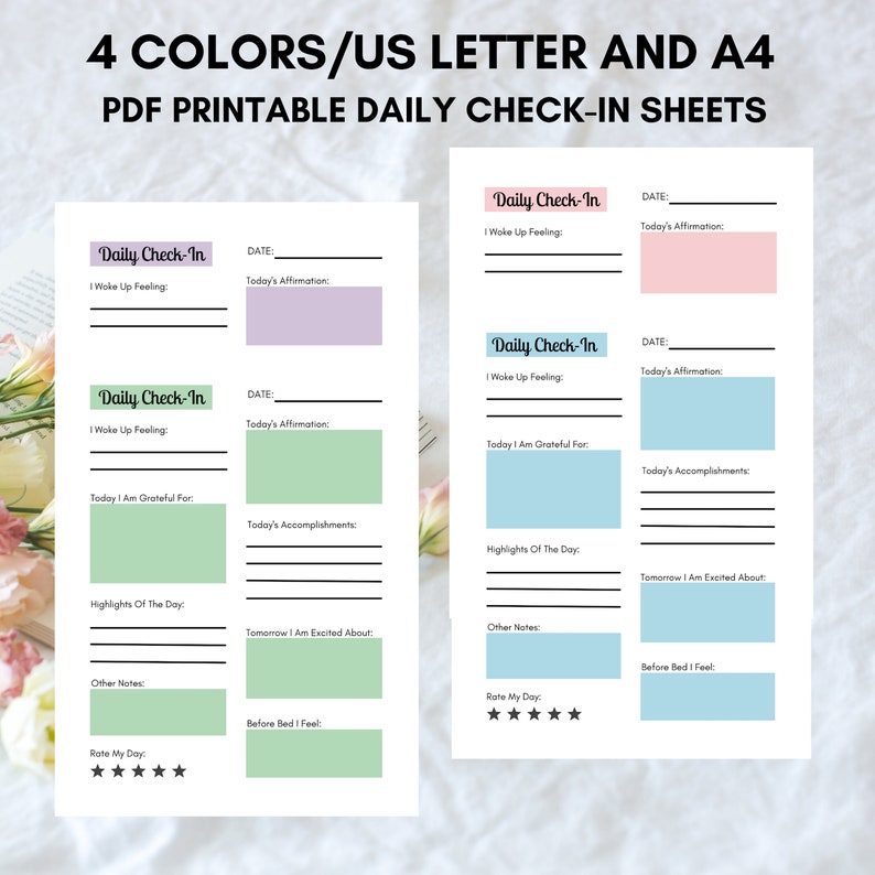 Daily Check-in Journal Printable PDF Self Care Daily Check in | Etsy
