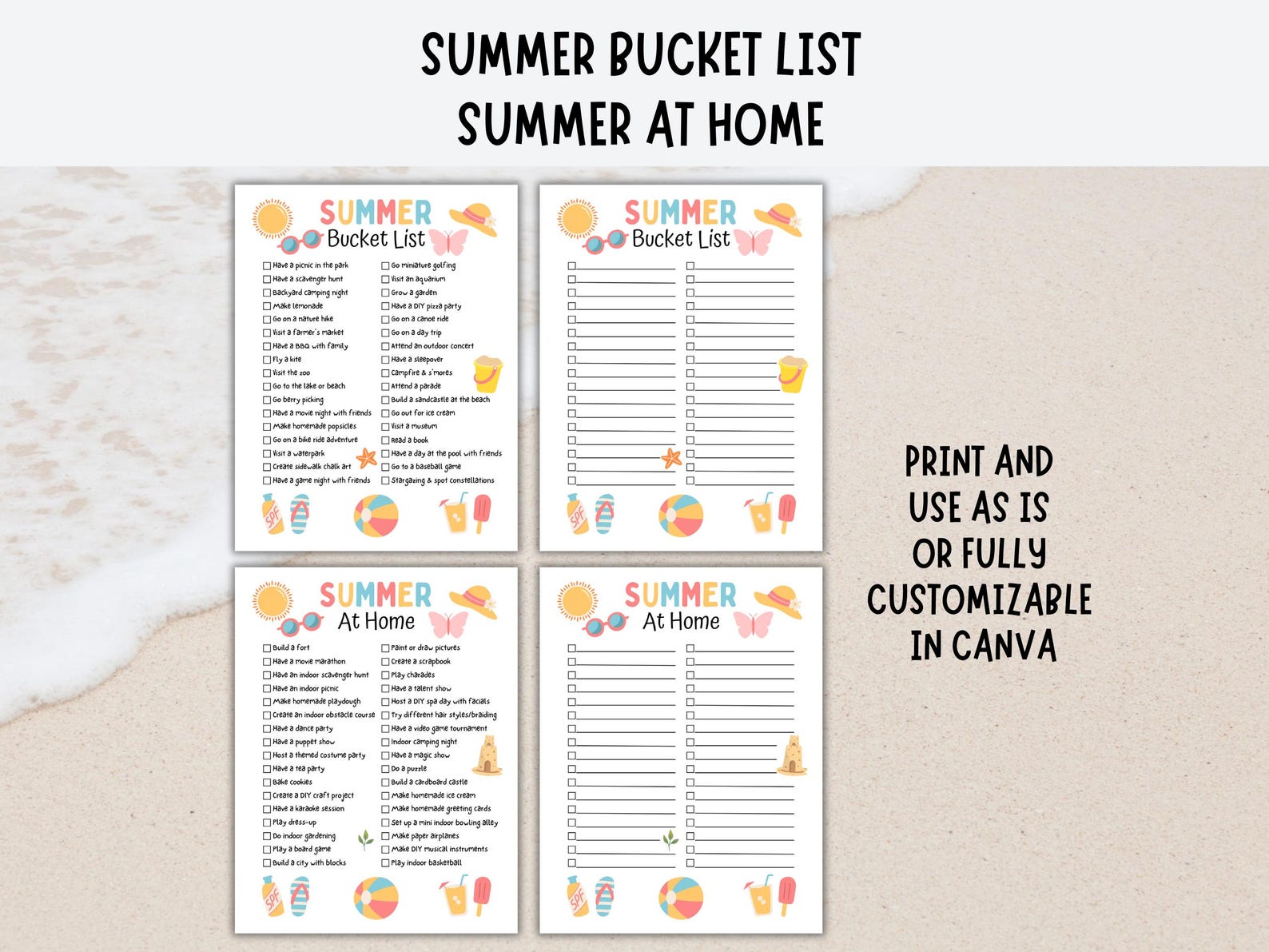 Summer Planner Bundle for Kids, Printable Editable Canva Templates ...