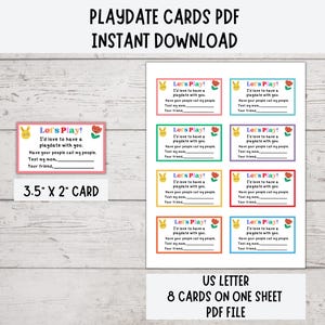 Playdate Cards, Printable & Editable Playdate Cards for Kids, Play Date ...