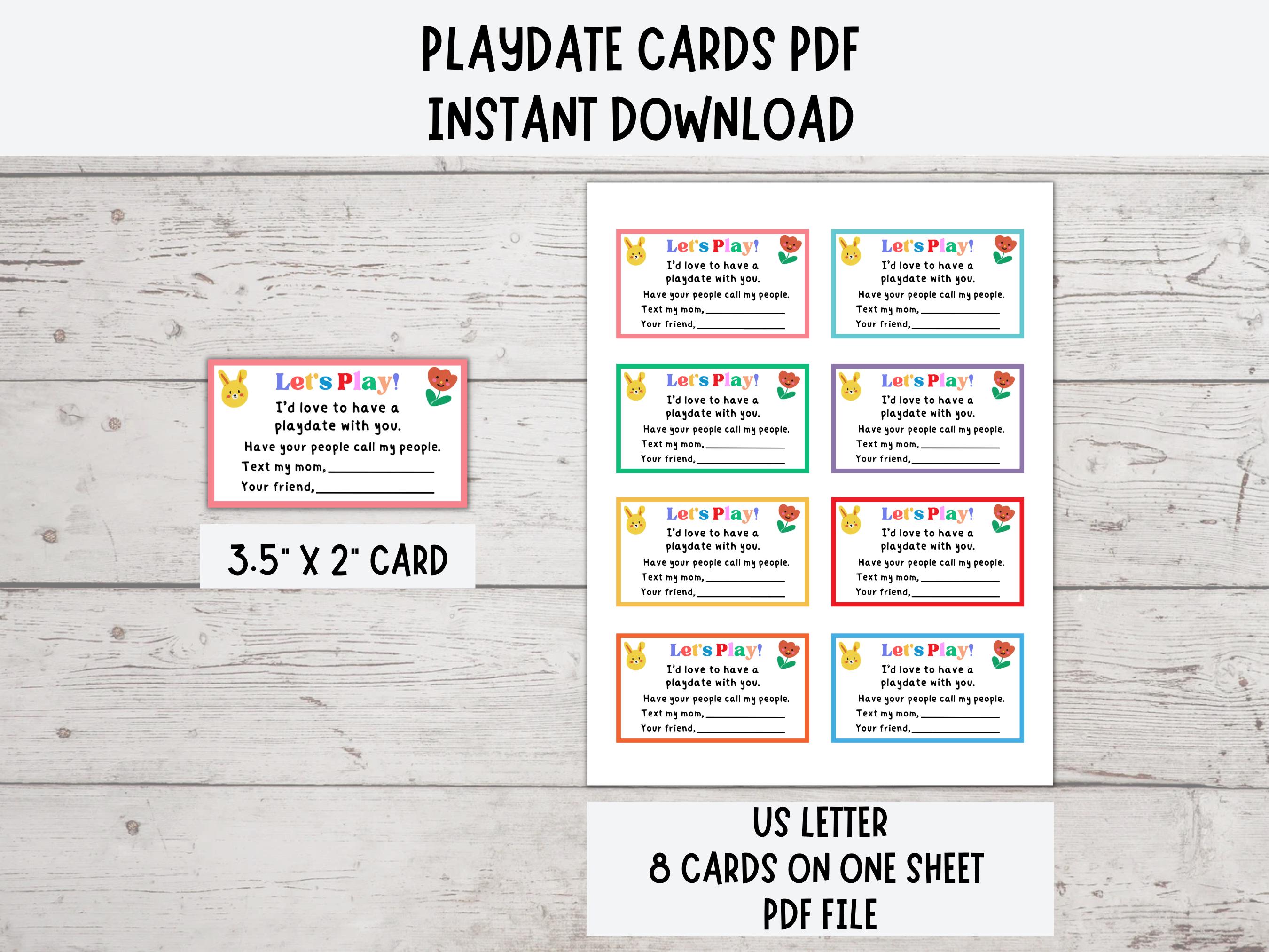 Playdate Cards, Printable & Editable Playdate Cards for Kids, Play Date ...