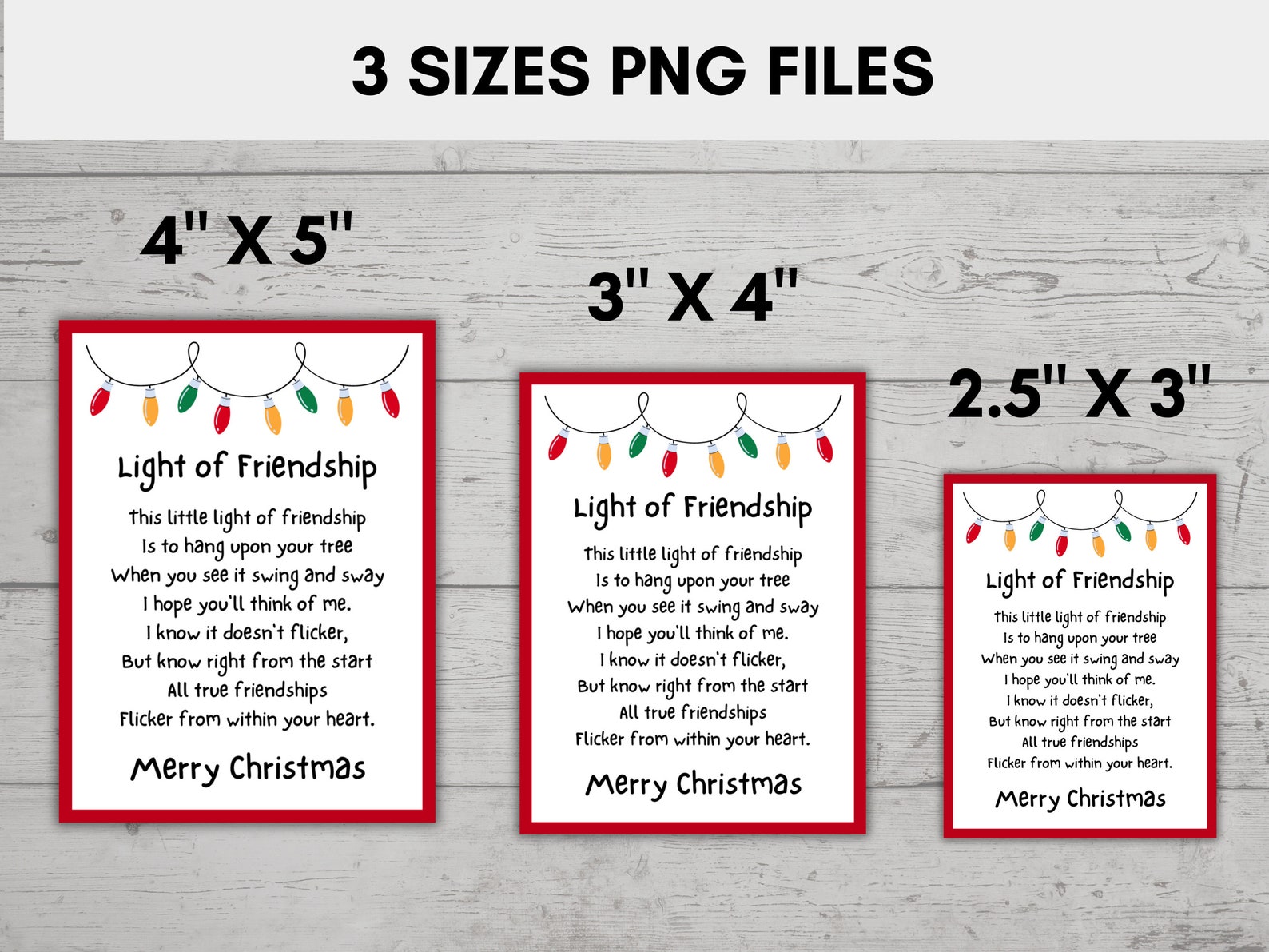 Light of Friendship Card Tag in 3 Sizes, Christmas Tags, Printable Card ...