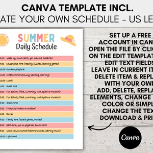 Summer Daily Schedule for Kids, Summer Schedule Printable Editable ...