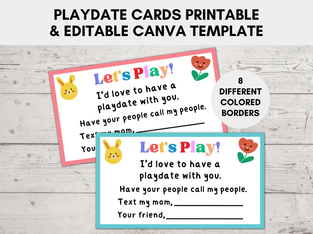 Playdate Cards, Printable & Editable Playdate Cards for Kids, Play Date ...