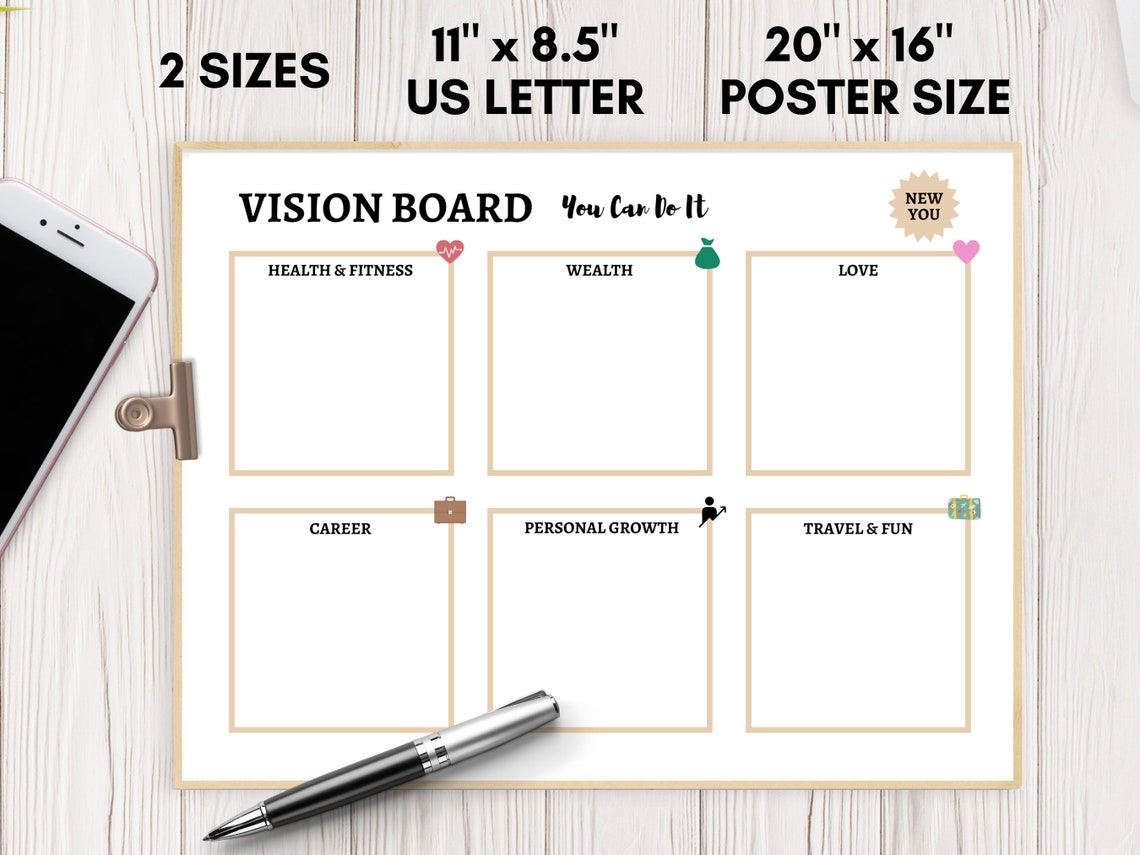 Vision Board Template, Goal Board, Dream Board, Instant Download 300 ...