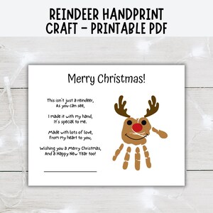 Reindeer Handprint Craft, Christmas Handprint Template, Merry Christmas ...