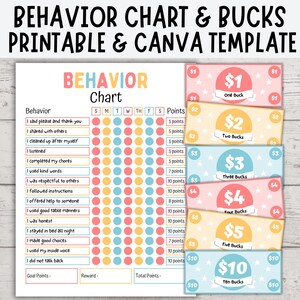 Behavior Chart for Kids, Reward Bucks Printable, Reward Chart, Good ...